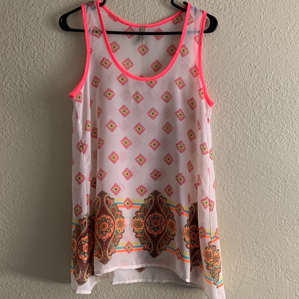 Goo Yoo Sheer Neon Retro Boho Tank Top - Gem